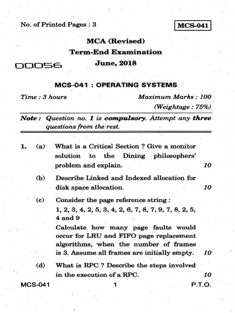 Mcs-041: Operating Systems | PDF | Scheduling (Computing) | Computer Data