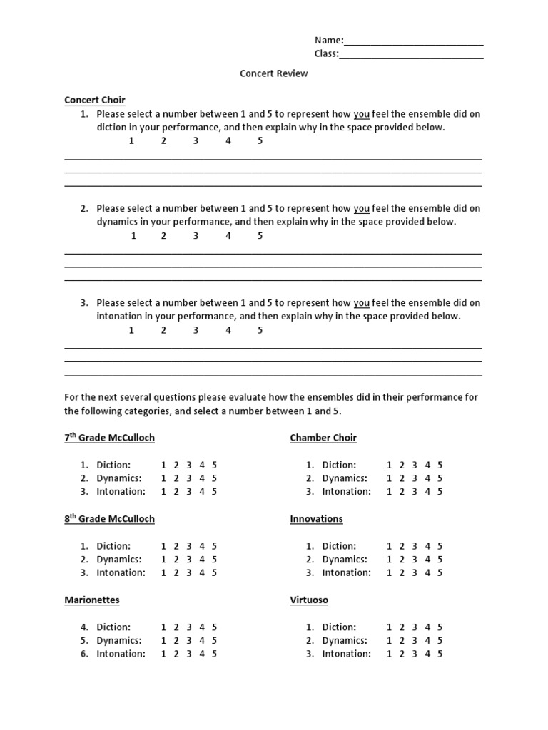 Concert Review Worksheet Mhs | PDF | Leisure | Entertainment (General)