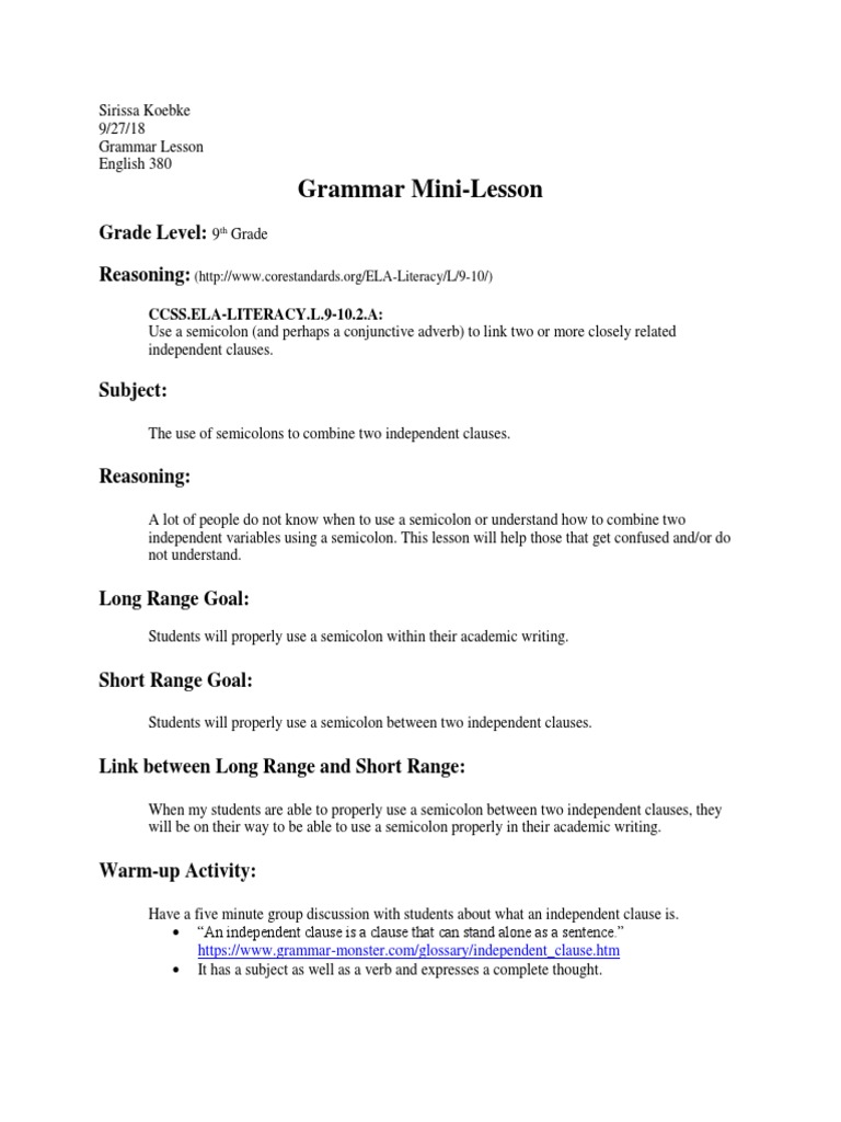 Grammar Lesson | PDF | Sentence (Linguistics) | Clause