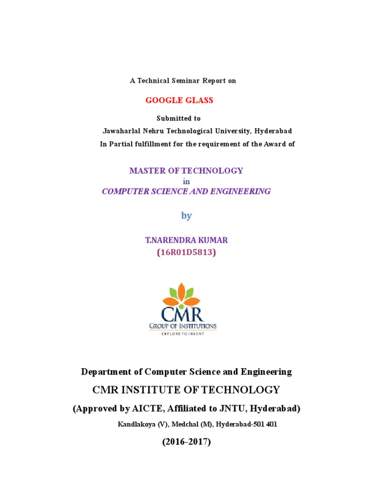 A Technical Seminar Report On GOOGLE GLA | PDF | Wearable Technology ...