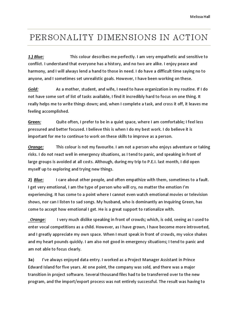 Personal Artifact - Personality Dimensions | PDF | Empathy | Psychology