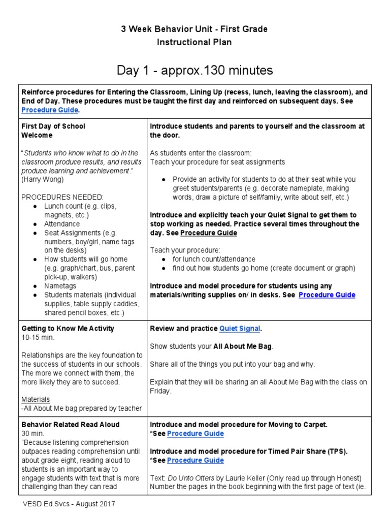 Behavior Unit - 1st Grade Instructional Plan | PDF | Classroom | Teachers