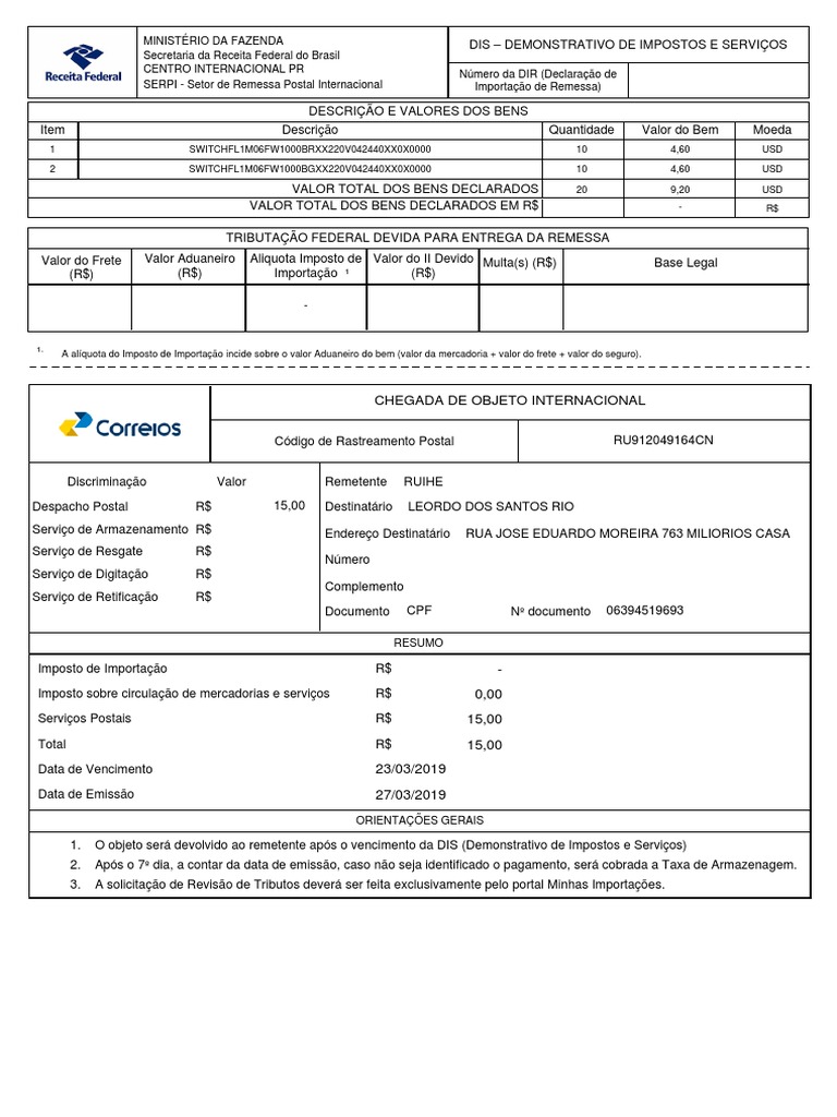 Ministério Da Fazenda Centro Internacional Pr Secretaria da Receita ...
