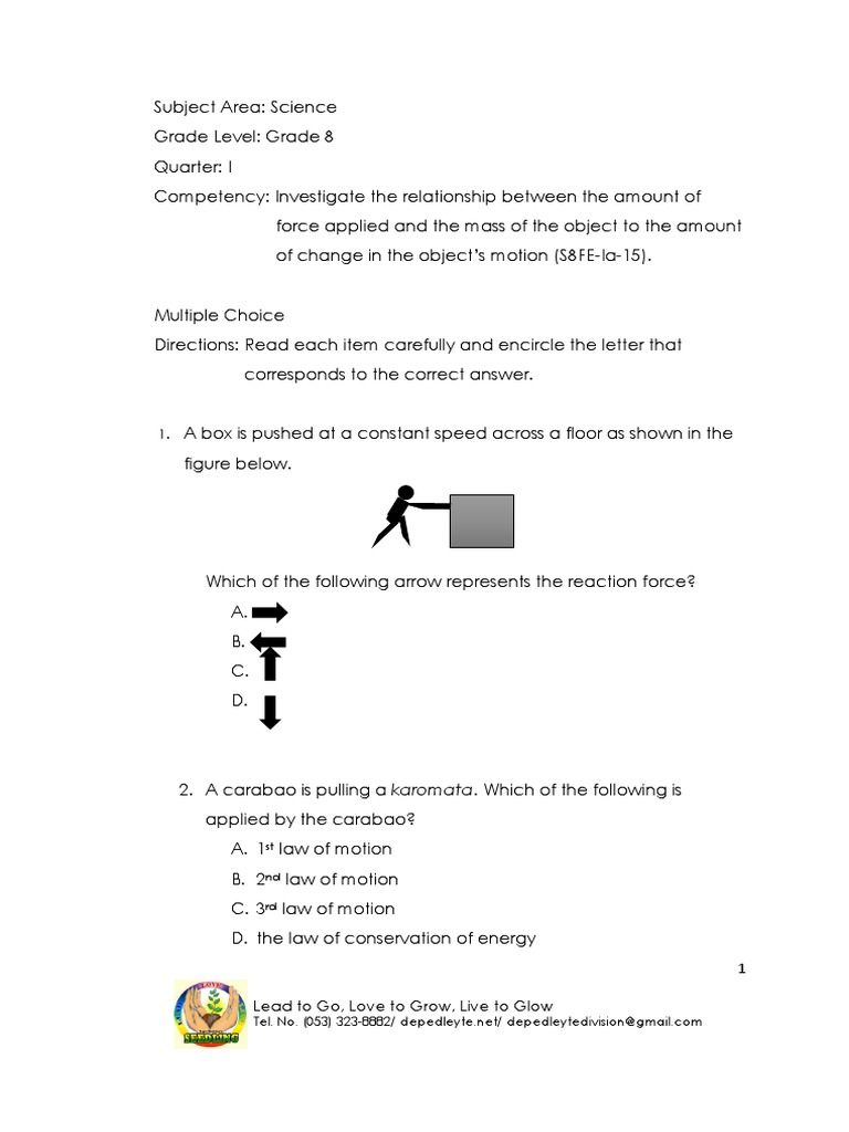 Grade 8 Science - Test Items | PDF | Sound | Force
