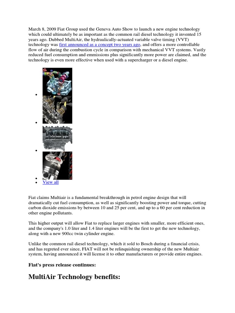 Multiair Technology Benefits:: First Announced As A Concept Two Years Ago | PDF | Internal ...