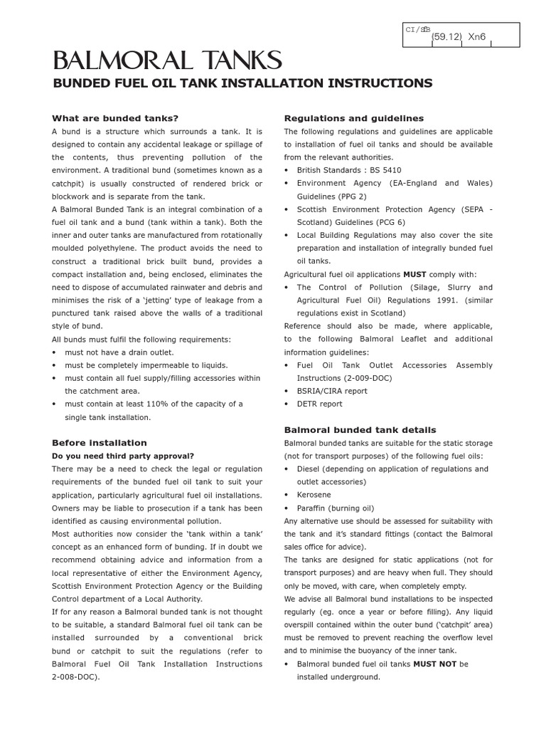 Balmoral Bunded Tank Installation | PDF | Fuel Oil | Pipe (Fluid ...