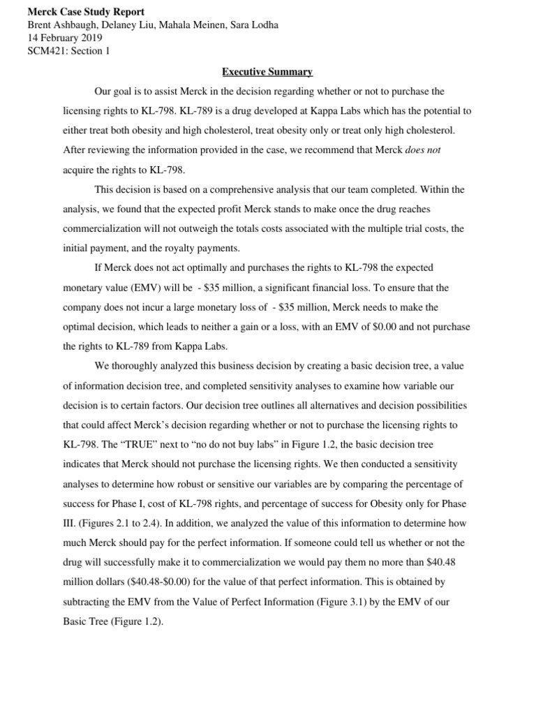 Merck Case Study | PDF | Phases Of Clinical Research | Sensitivity Analysis