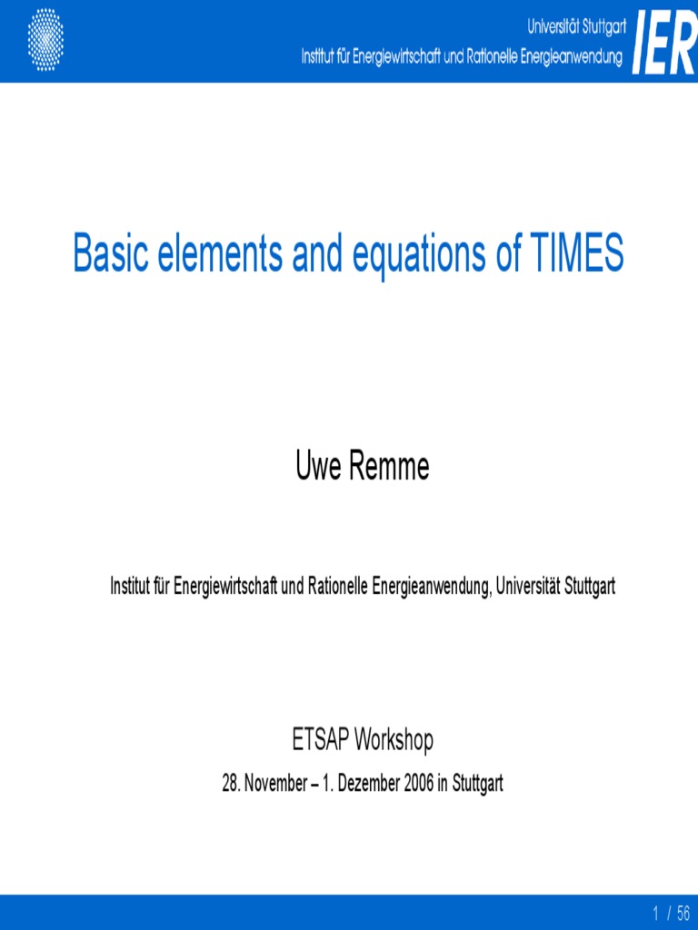 Basic Elements and Equations of TIMES: Uwe Remme | PDF | Economies ...