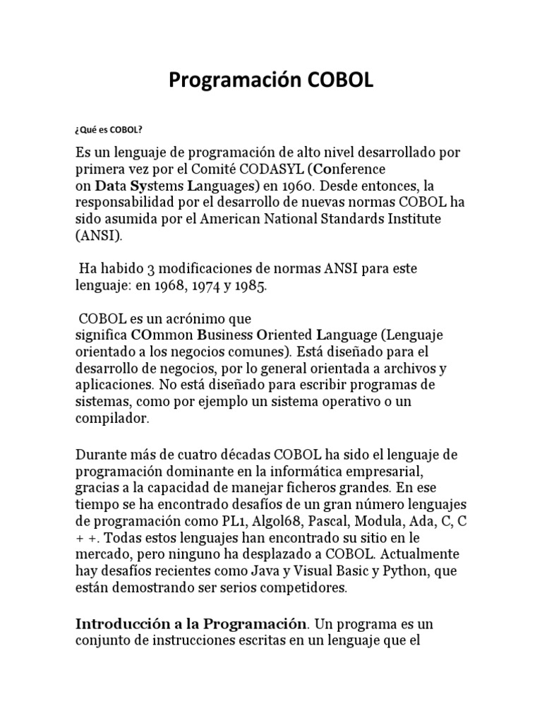 Programación COBOL | PDF | Programa de computadora | Programación