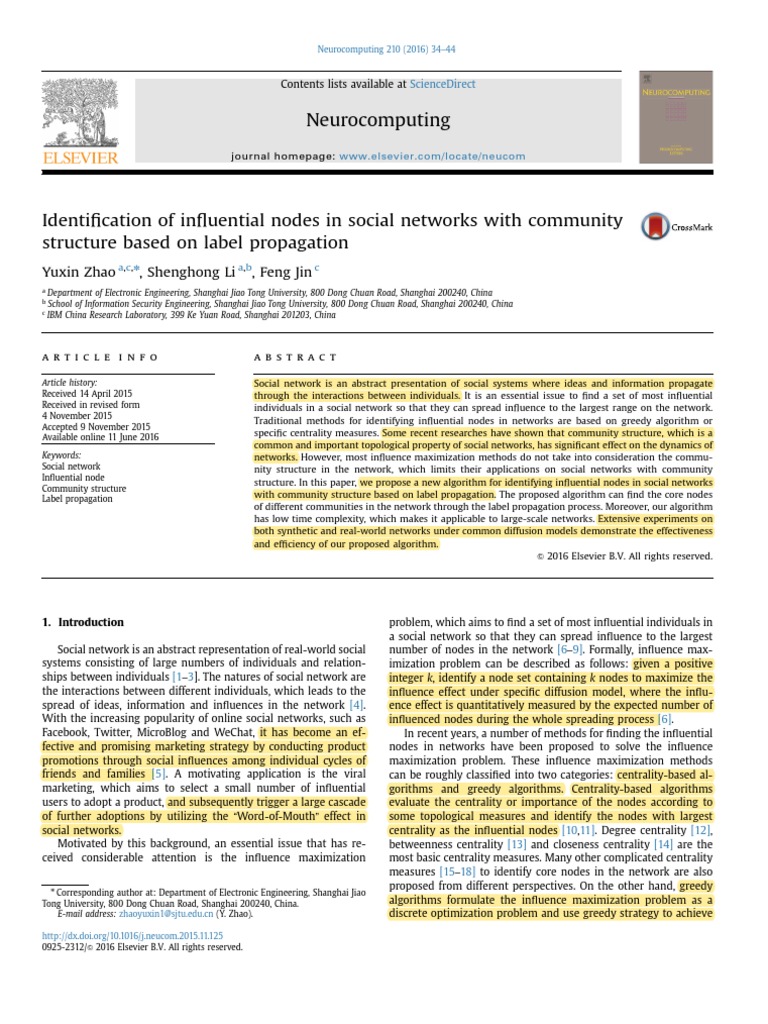 2016 - Elsevier - Neurocomputing - Identification of Influential Nodes ...
