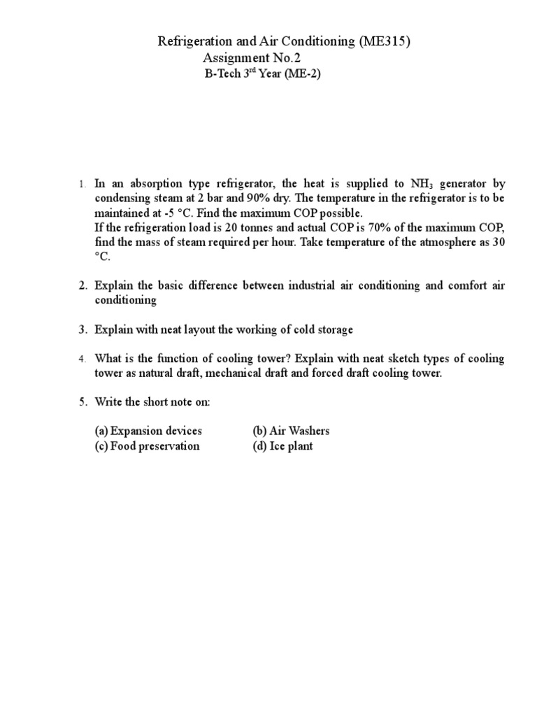 Refrigeration and Air Conditioning (ME315) Assignment No.2 | PDF
