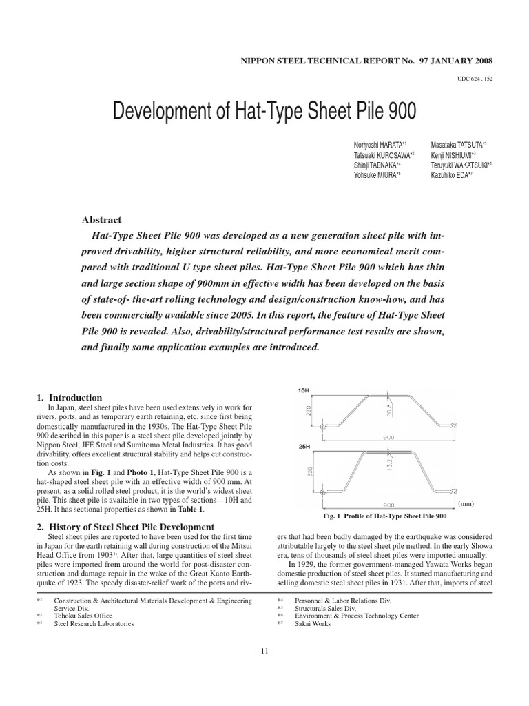 Development of Hat-Type Sheet Pile 900: Nippon Steel Technical Report ...