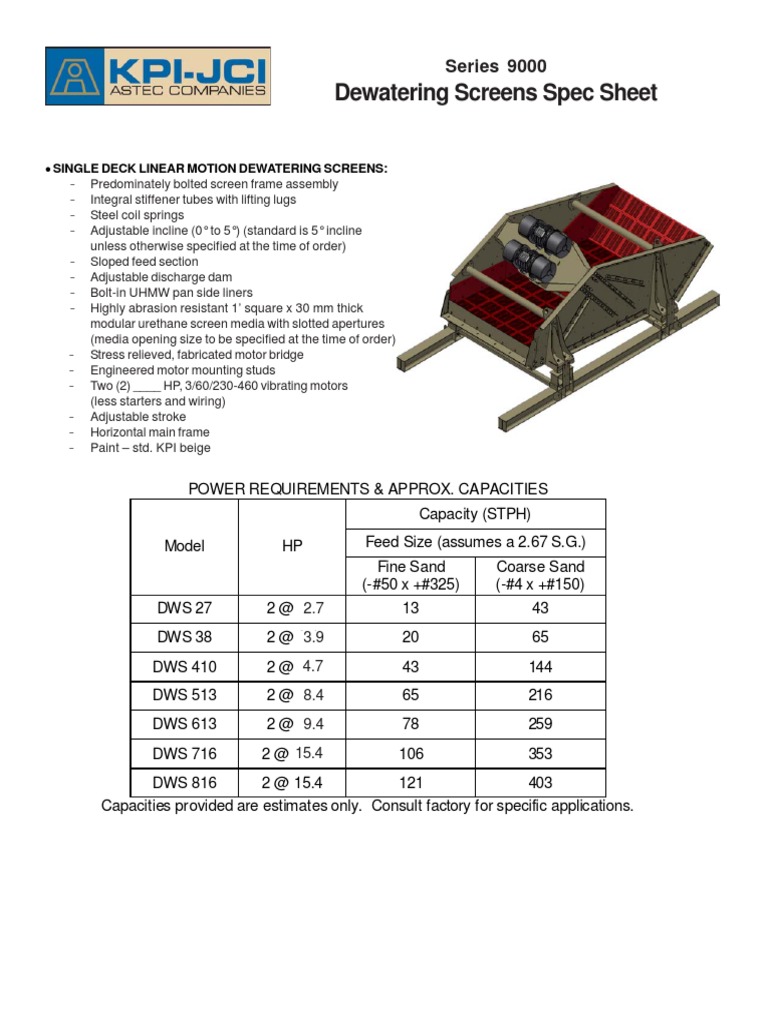 Dewatering Screens Spec Sheet: Series 9000 | PDF | Regulatory ...