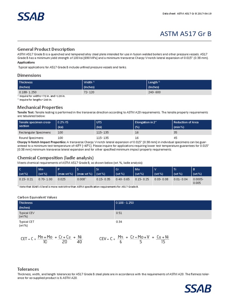 Astm A517 GR B: General Product Description | PDF | Welding | Construction