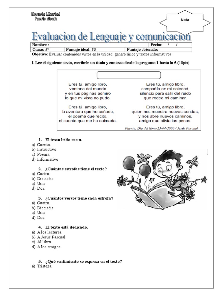 Prueba de 5° Poemas | PDF