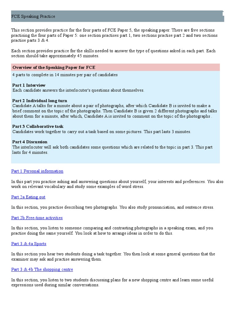 FCE Speaking Practice | PDF | Question | Test (Assessment)