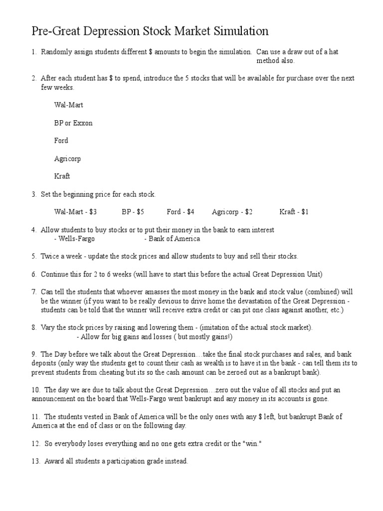 Great Depression Stock Market Crash Game | PDF | Career & Growth