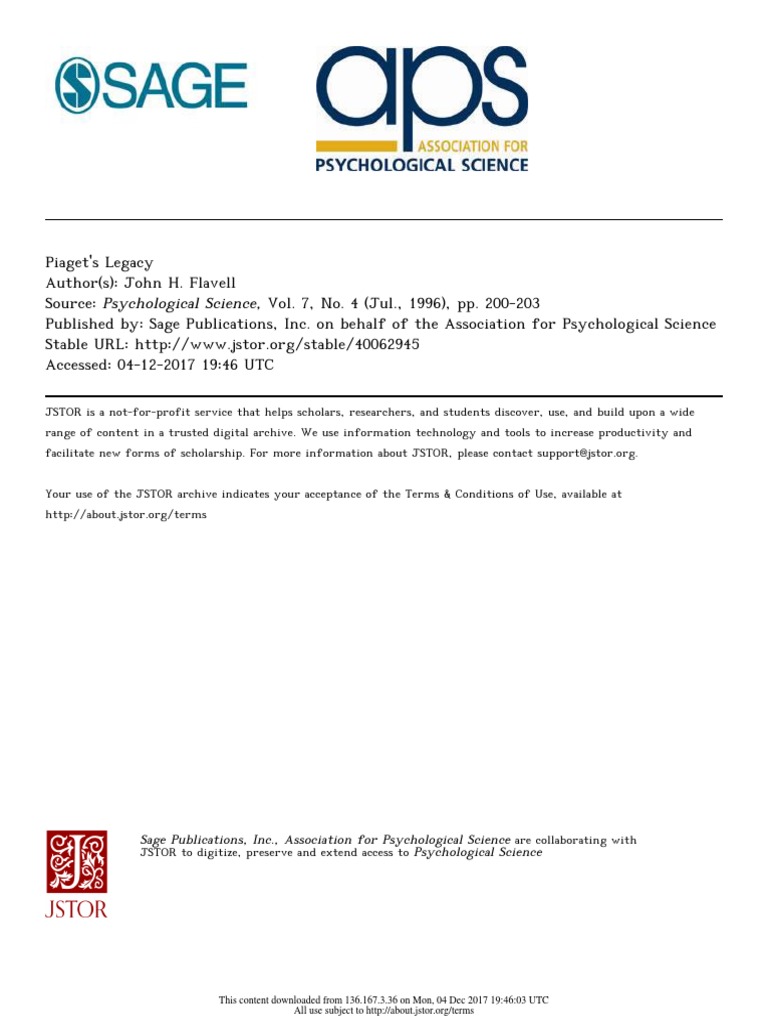 Flavell 1996 Piagets Legacy | PDF | Cognitive Development | Thought