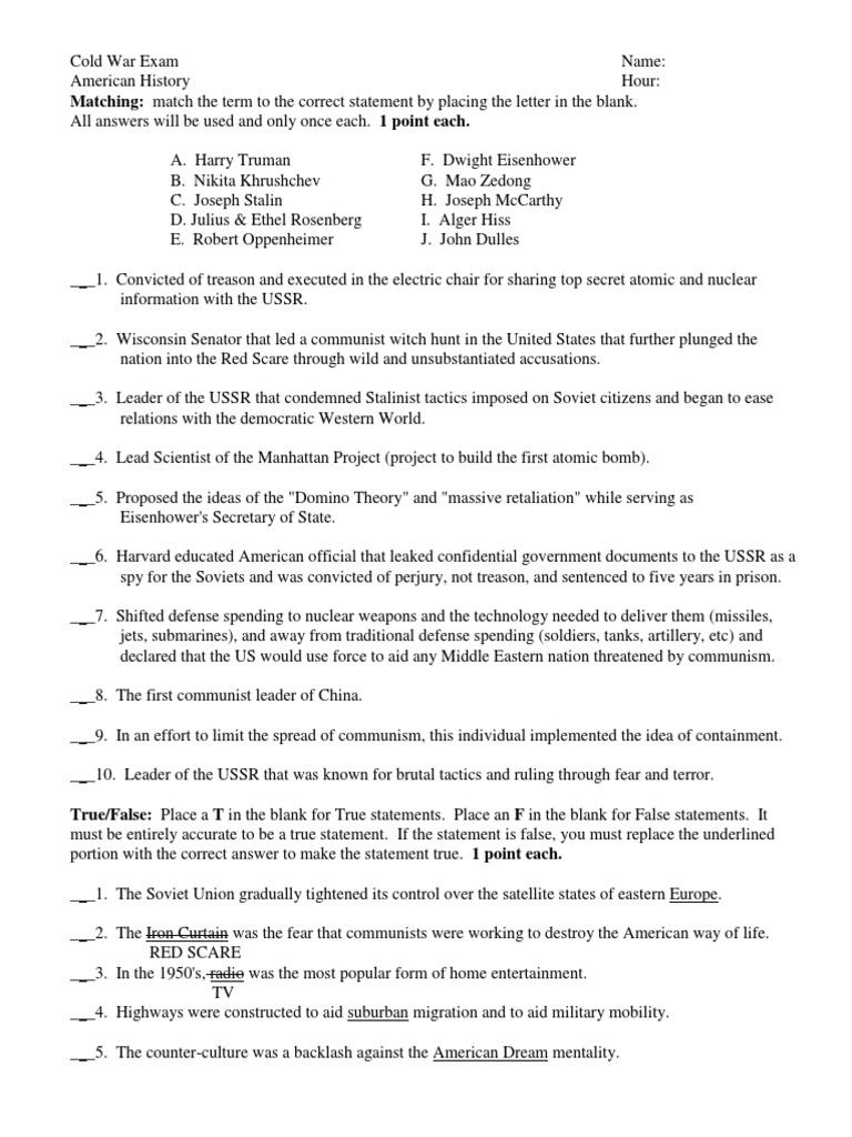 Cold War Exam | PDF | Cold War | Containment