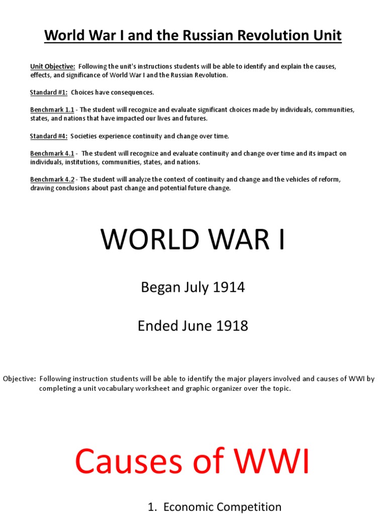 World War I and The Russian Revolution Unit | PDF | World War I | World ...