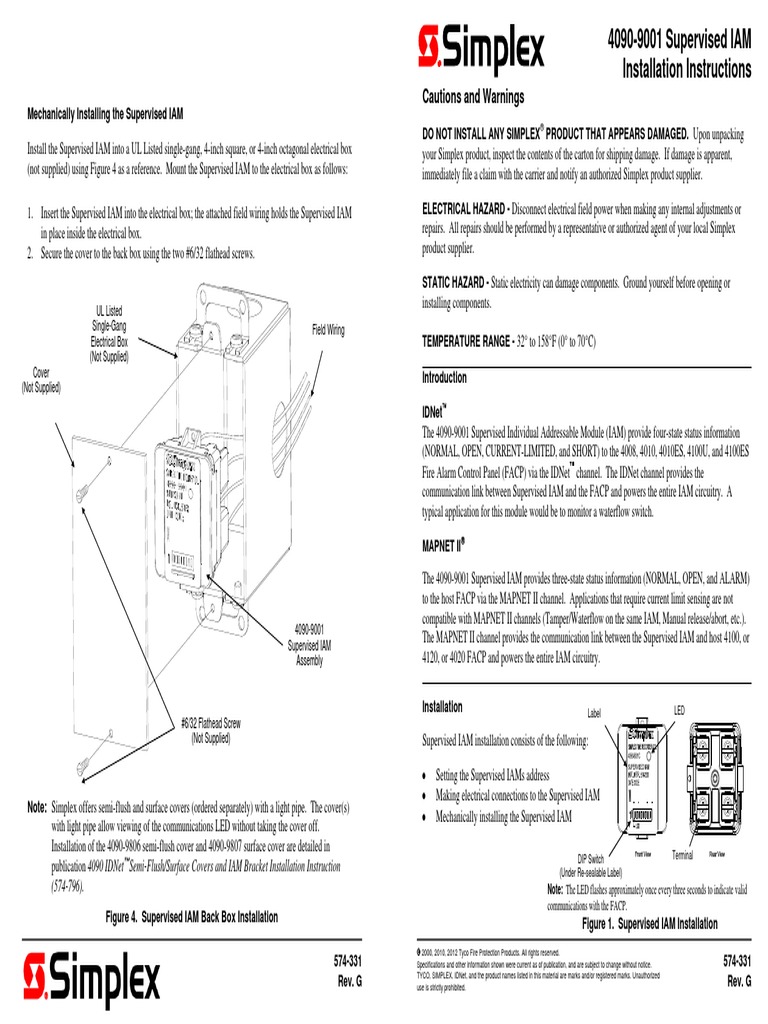 4090-9001 Supervised IAM Installation Instructions: Cautions and ...