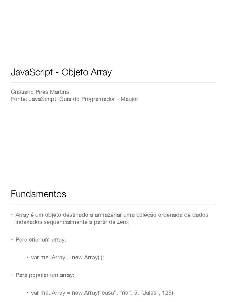 JavaScript - Aula 04 - Objeto Array PDF | PDF | Estrutura de dados de ...
