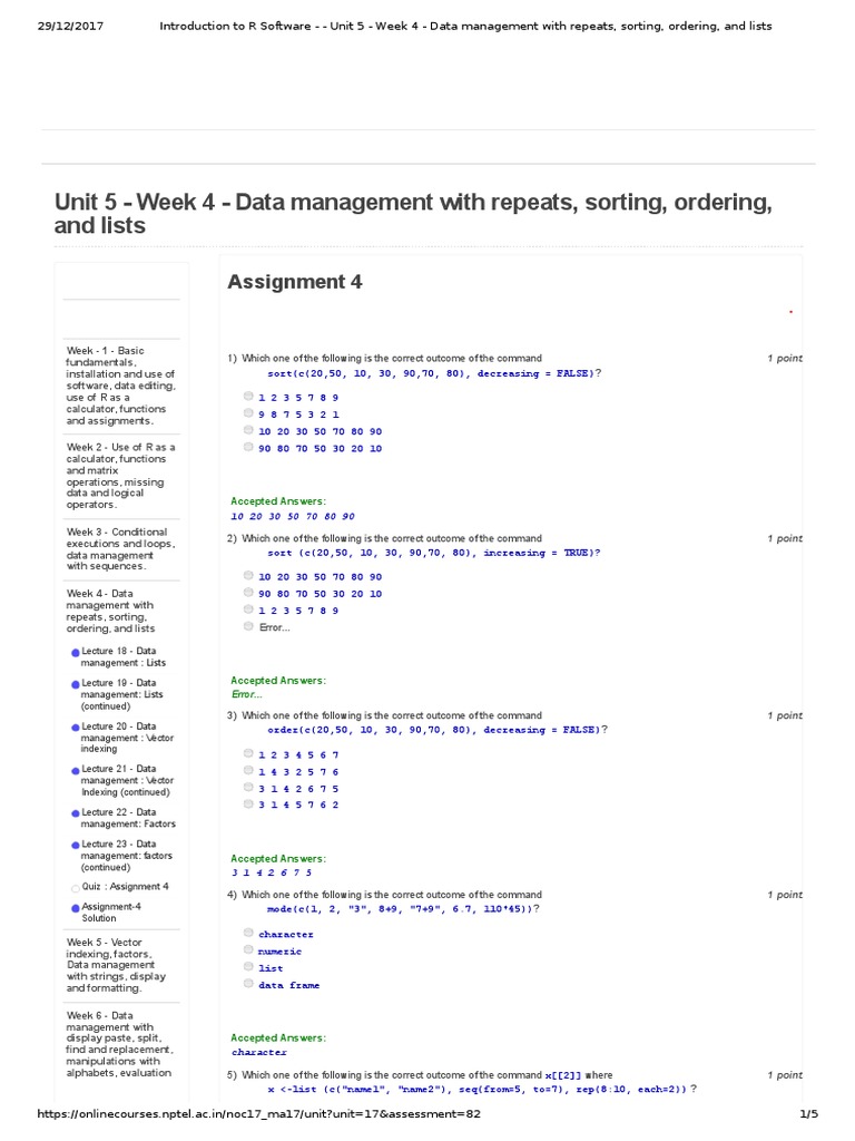 Unit 5 - Week 4 - Data Management With Repeats, Sorting, Ordering, and Lists | PDF | Control ...
