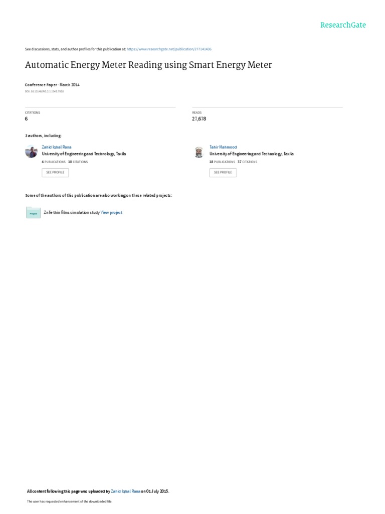 Automatic Energy Meter Reading Using Smart Energy Meter: March 2014 ...