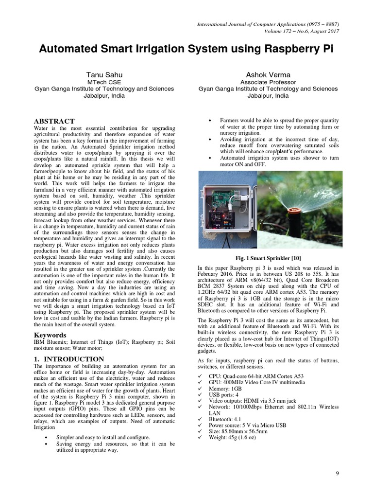 Automated Smart Irrigation System Using Raspberry Pi: Tanu Sahu Ashok ...