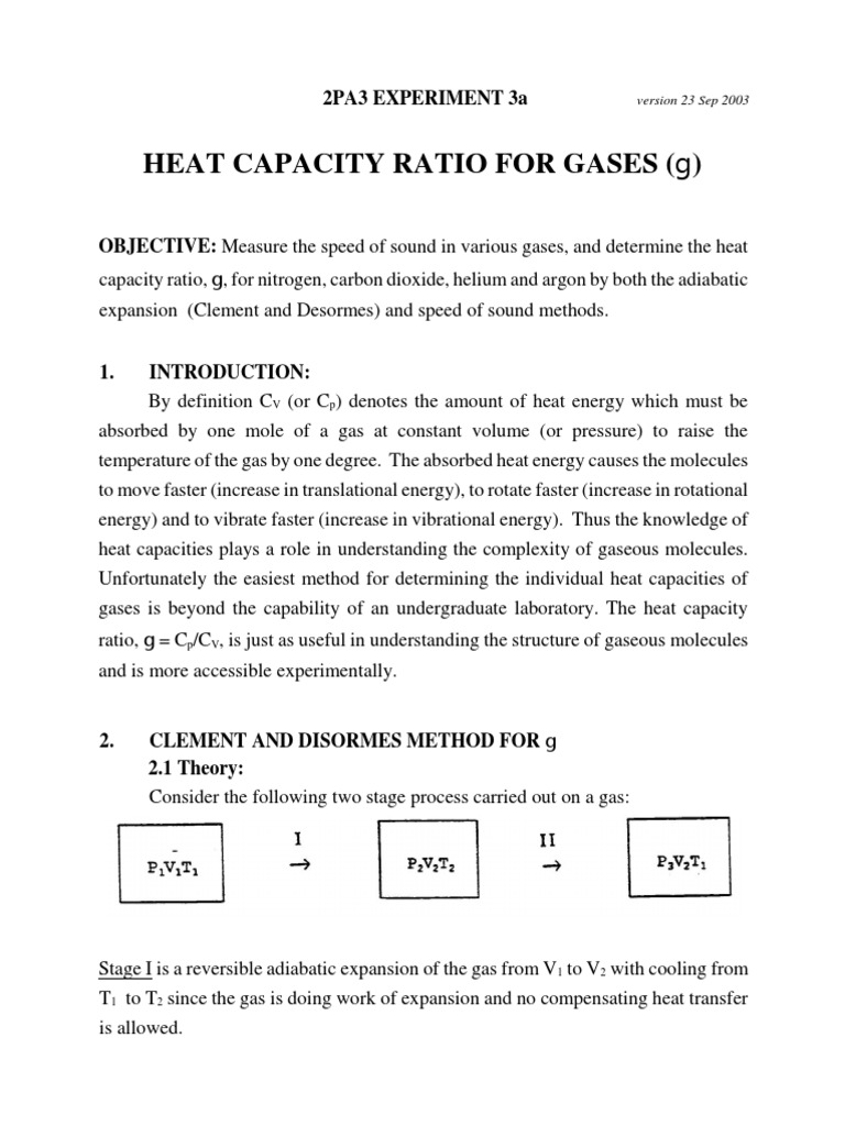 Determining Heat Capacity Ratios Through Adiabatic Expansion and ...
