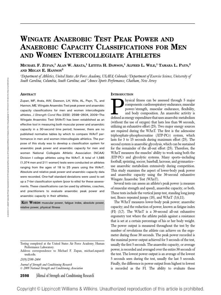 Wingate Test Classifications for Athletes | PDF | Sports | Recreation