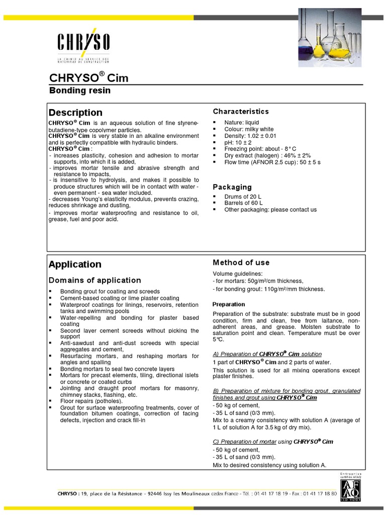 Technical Data Sheet Chryso Cim 5376 115 | PDF | Mortar (Masonry) | Plaster