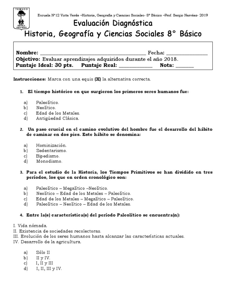 Evaluación Diagnóstica Historia 8° Básico 2019 | PDF | Feudalismo ...
