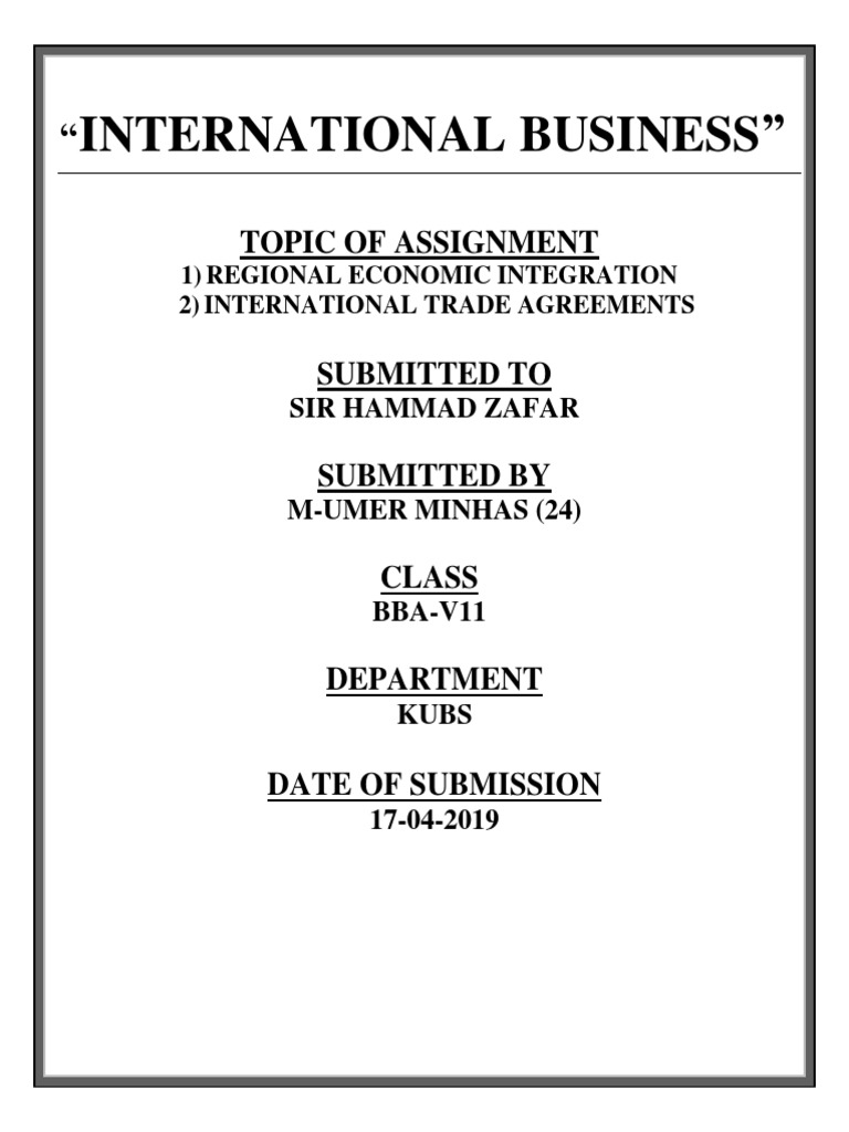 International Business": Topic of Assignment | PDF