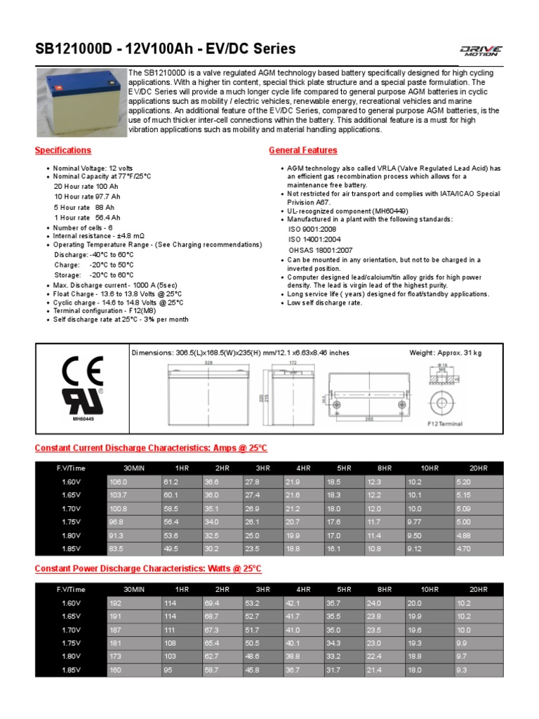 12V 100Ah AGM Battery Specifications | PDF | Battery (Electricity ...