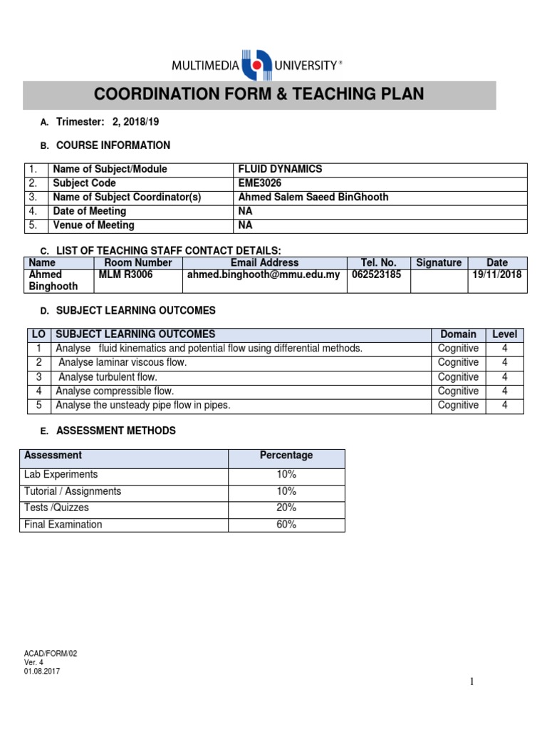 Teaching Plan Fluid Dynamics | PDF | Navier–Stokes Equations | Fluid ...