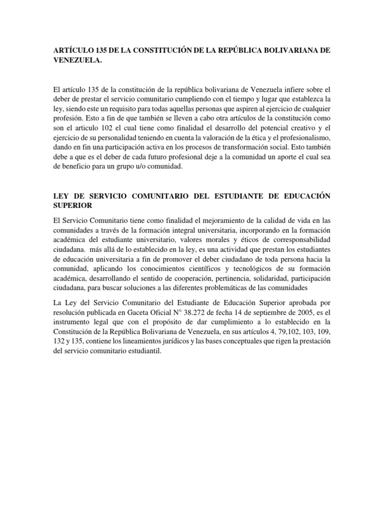 Artículo 135 de La Constitución de La República Bolivariana de ...