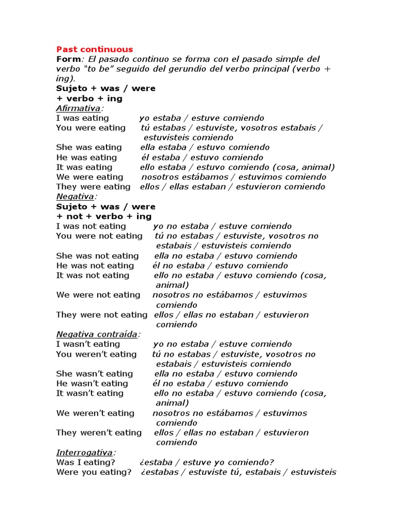 Past Continuous | PDF | Verbo | Mecánica del lenguaje
