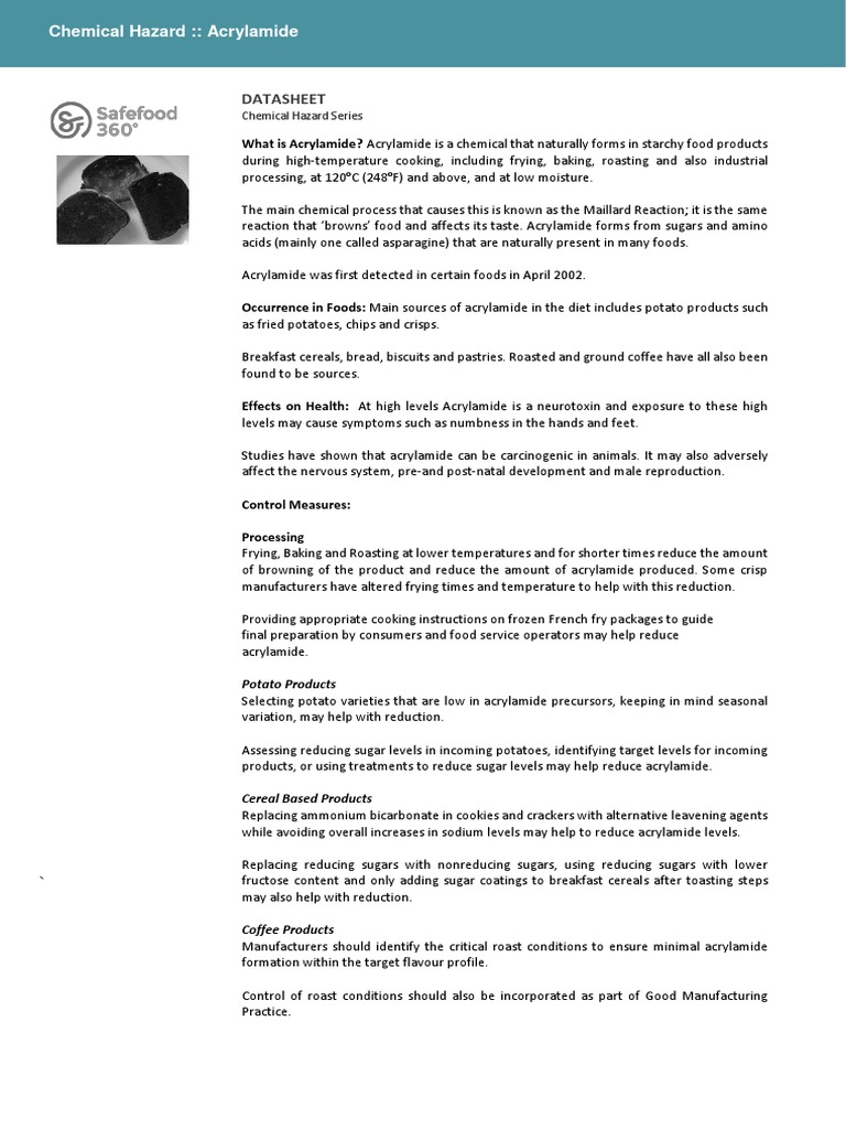Datasheet: Chemical Hazard:: Acrylamide | PDF | Cooking | Food And ...