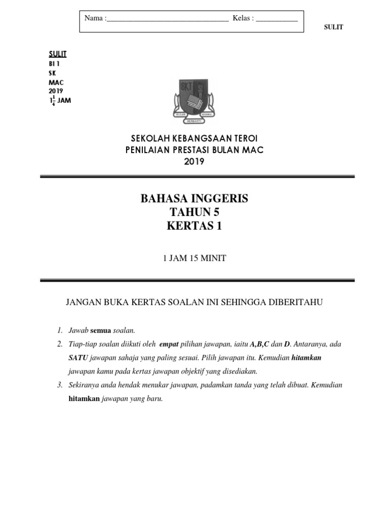 Muka Depan Kertas Soalan Abcd | PDF