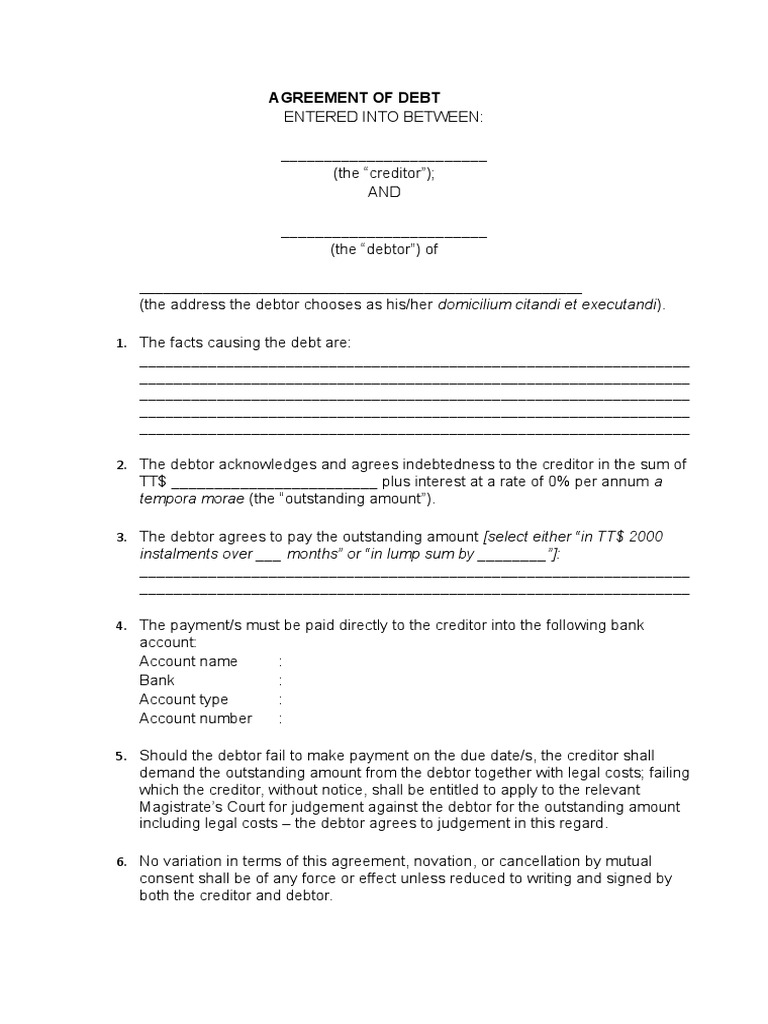 Agreement of Debt | PDF