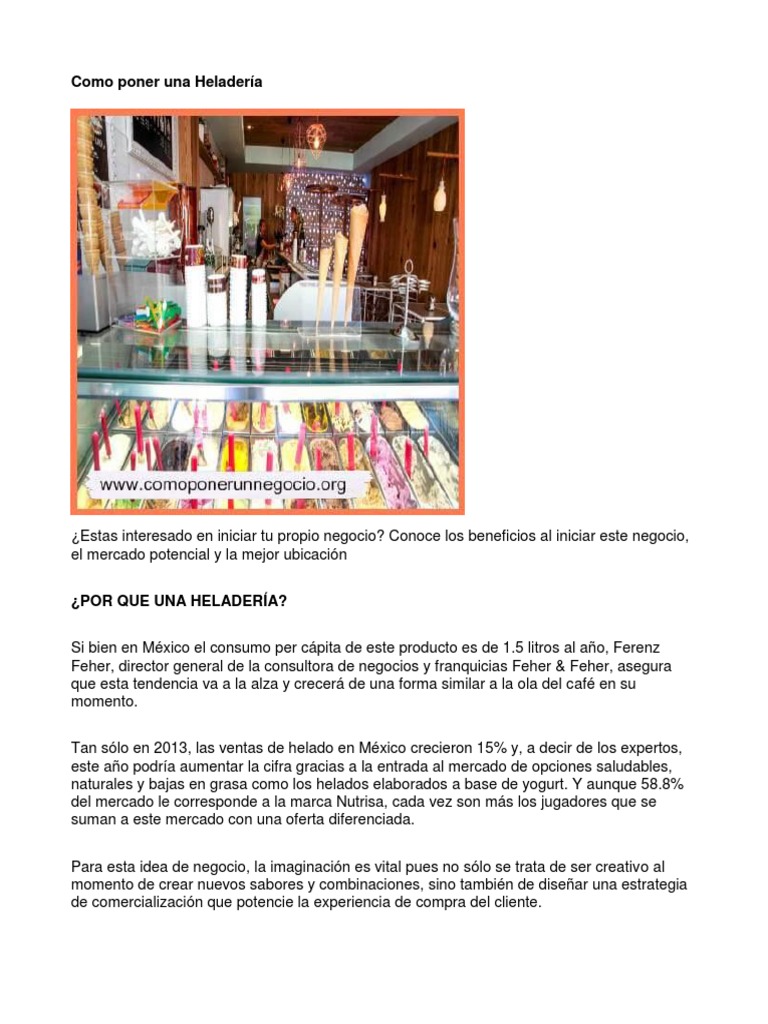 Como Poner Una Heladería - Guía de Negocio | PDF | Helado | Mercado ...