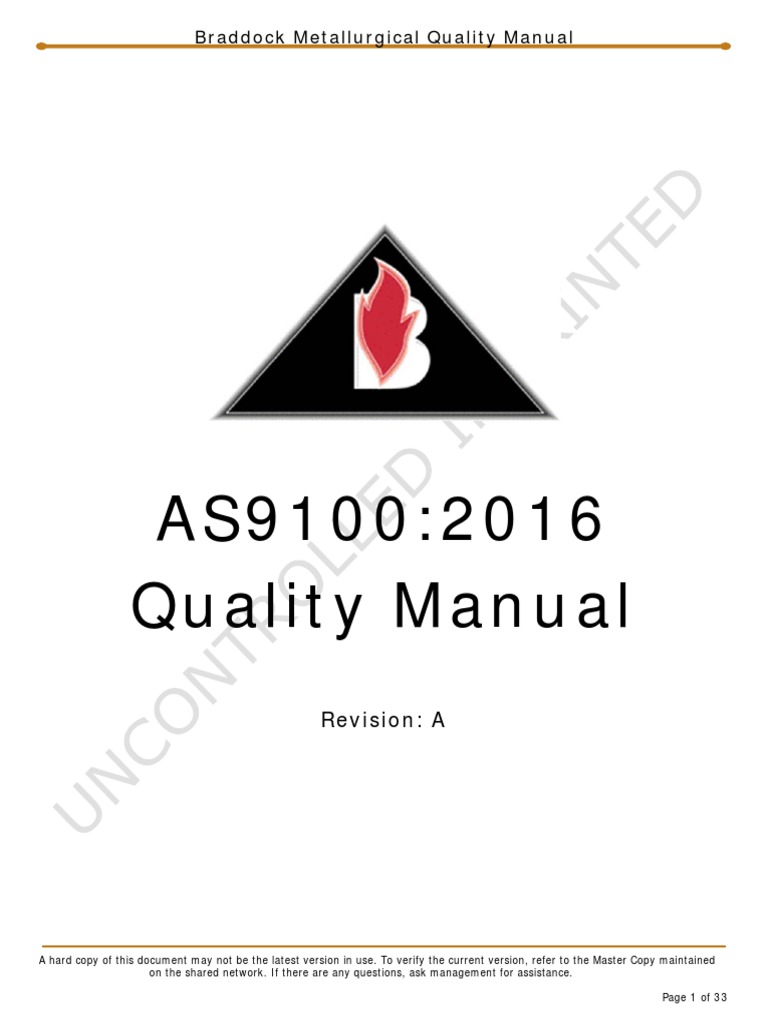AS9100:2016 Quality Manual Overview | PDF | Business Process | Quality ...