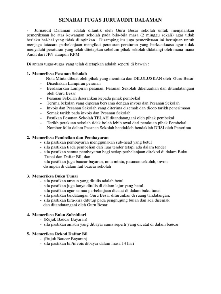 Senarai Tugas Juruaudit Dalaman | PDF