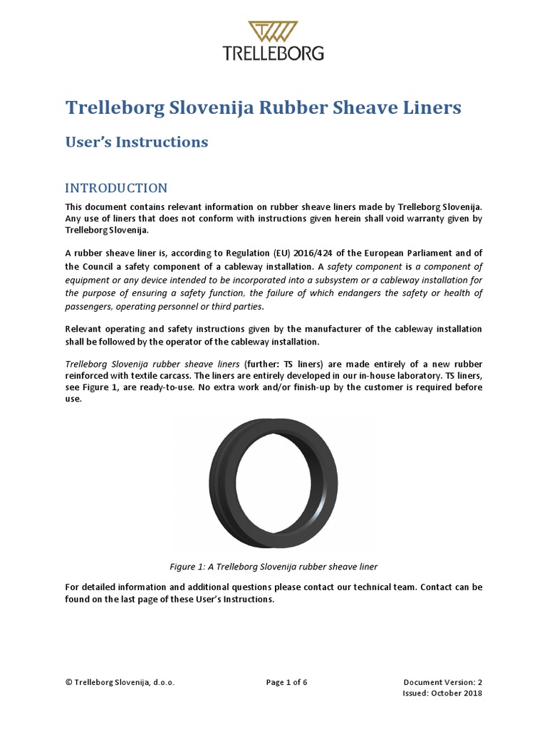 Trelleborg Slovenija Rubber Sheave Liners: User's Instructions | PDF ...