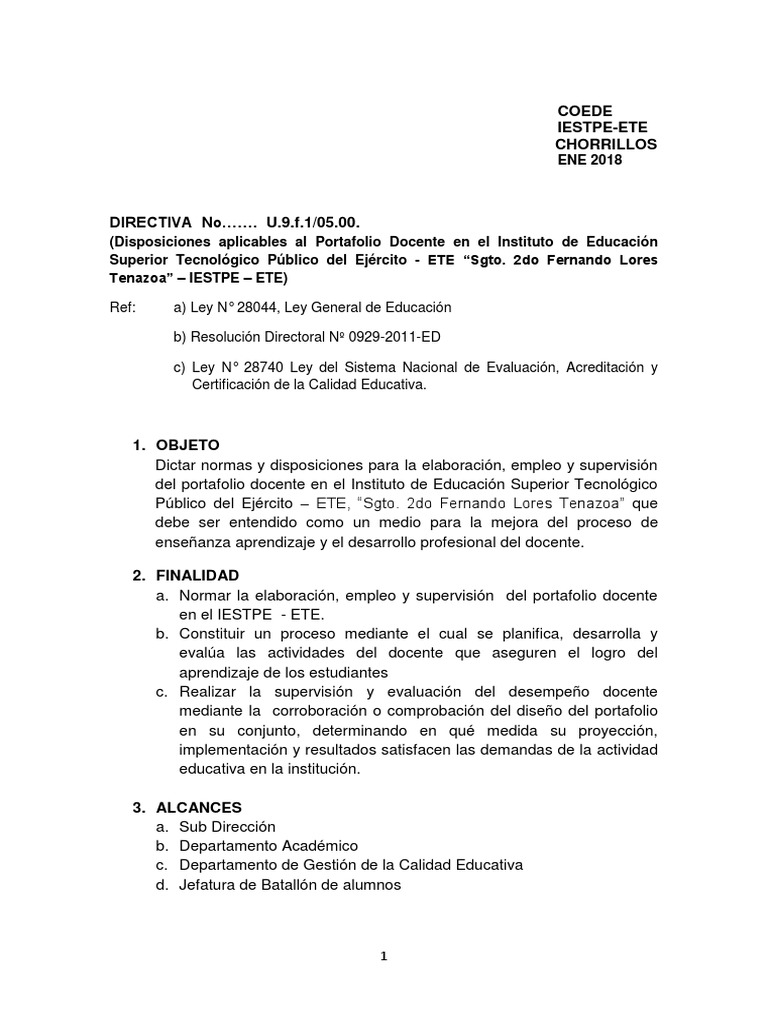 Directiva de Portfolio Docente | PDF | Maestros | Cambio
