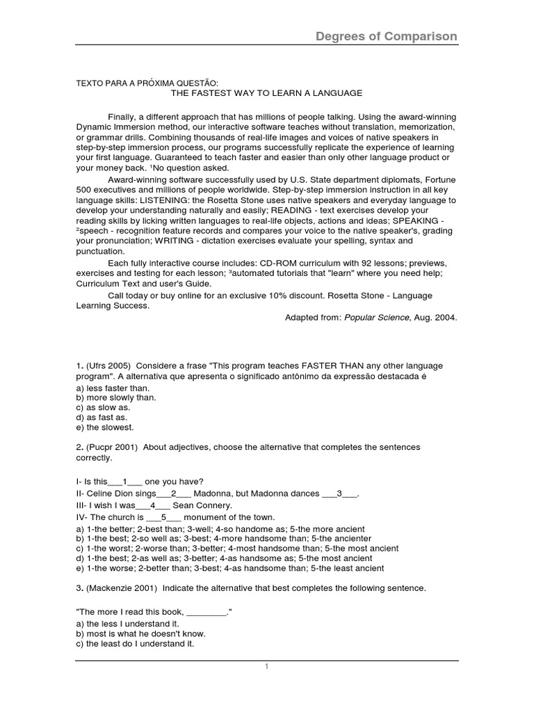Inglês - Degrees of Comparison | PDF | Semiotics | Communication