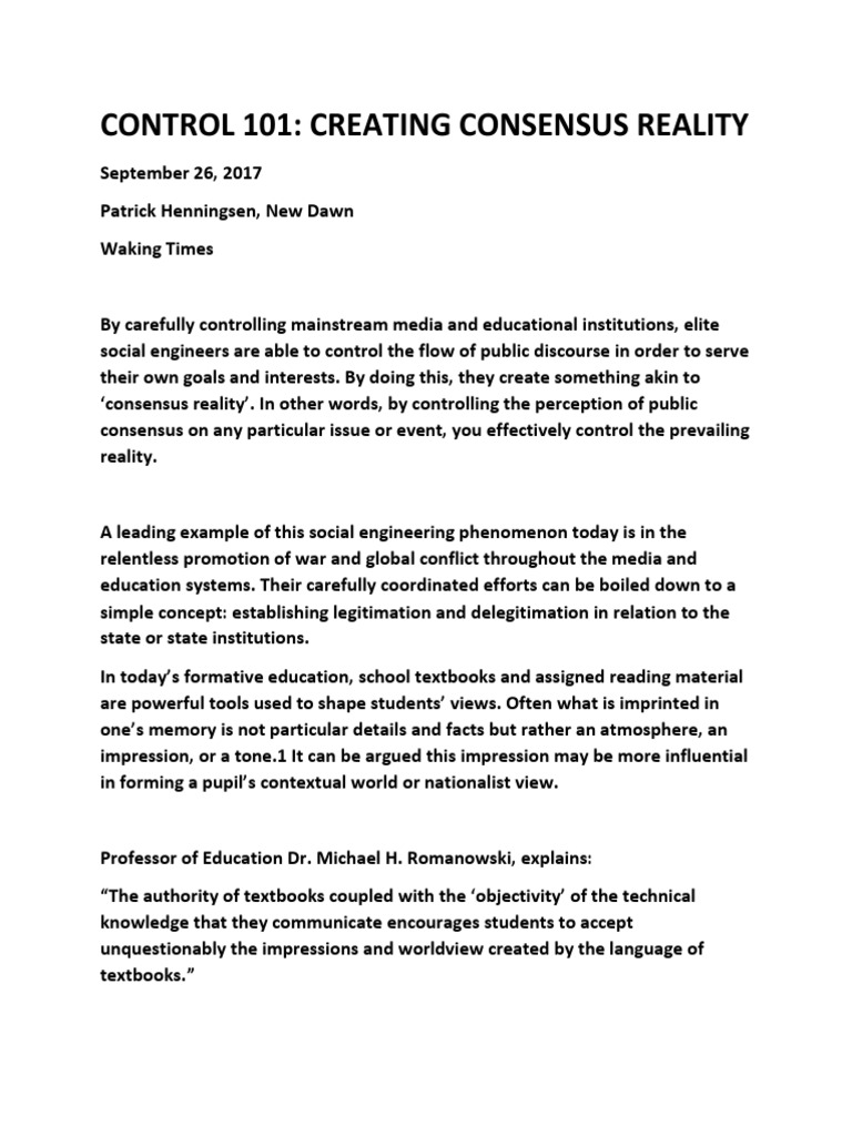 Control 101: Creating Consensus Reality | PDF | Web Search Engine ...