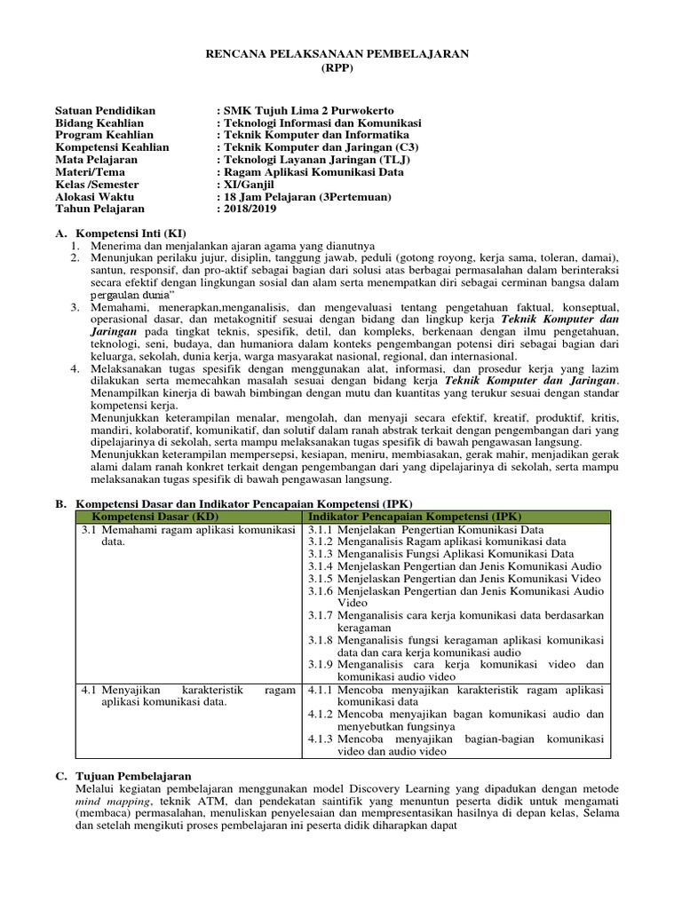 RPP Teknologi Layanan Jaringan - XI TKJ | PDF