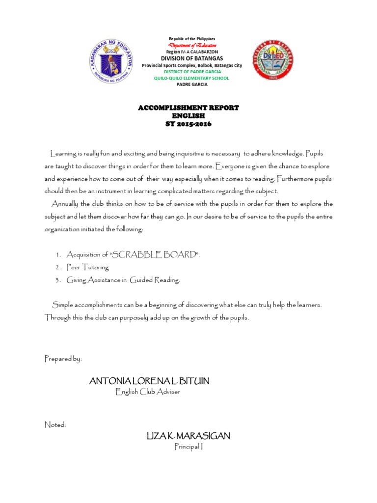 English Accomplishment Report | PDF